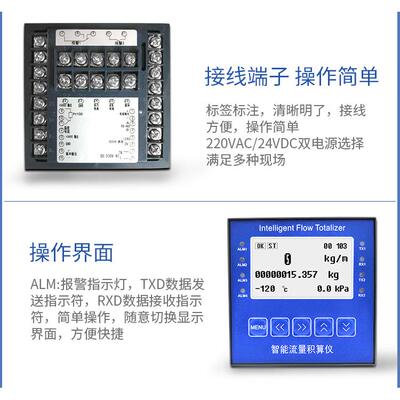 智能流量积算仪道输入脉冲或电流24电V馈带报警通中英XSJ-M切换