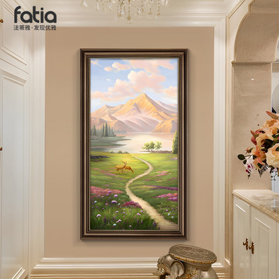 美式玄关装饰画大芬村油画入户正对门走廊挂画手绘风景壁画高级感