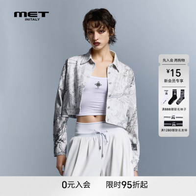 MET initaly早春轻熟简约风牛仔翻领短外套女轻奢高级感廓形衬衫