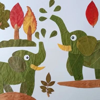 树叶拼贴画成品原创树叶画成品A4幼儿手工