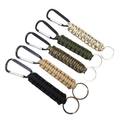 厂家直销户外登山扣钥匙链黑色快挂登山扣七芯伞绳编织钥匙扣圈勾