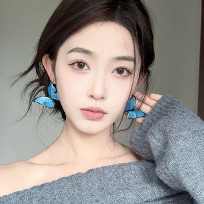 仙气蓝色大蝴蝶森系清冷感耳钉