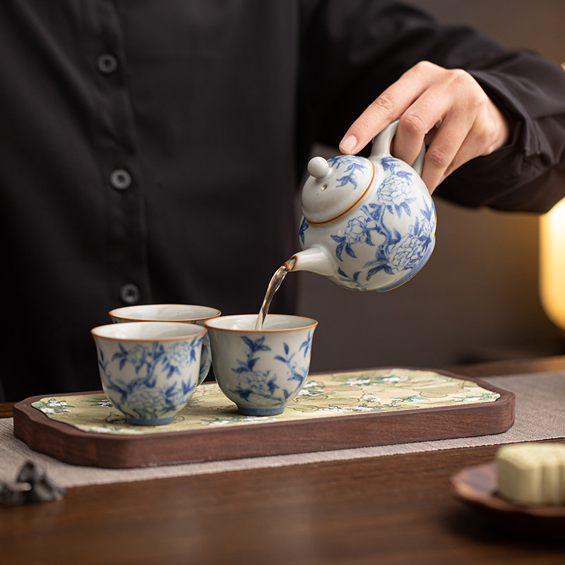 春兰秋菊茶具小套装家用酒店单人泡茶台一壶三杯干泡茶盘茶壶茶杯