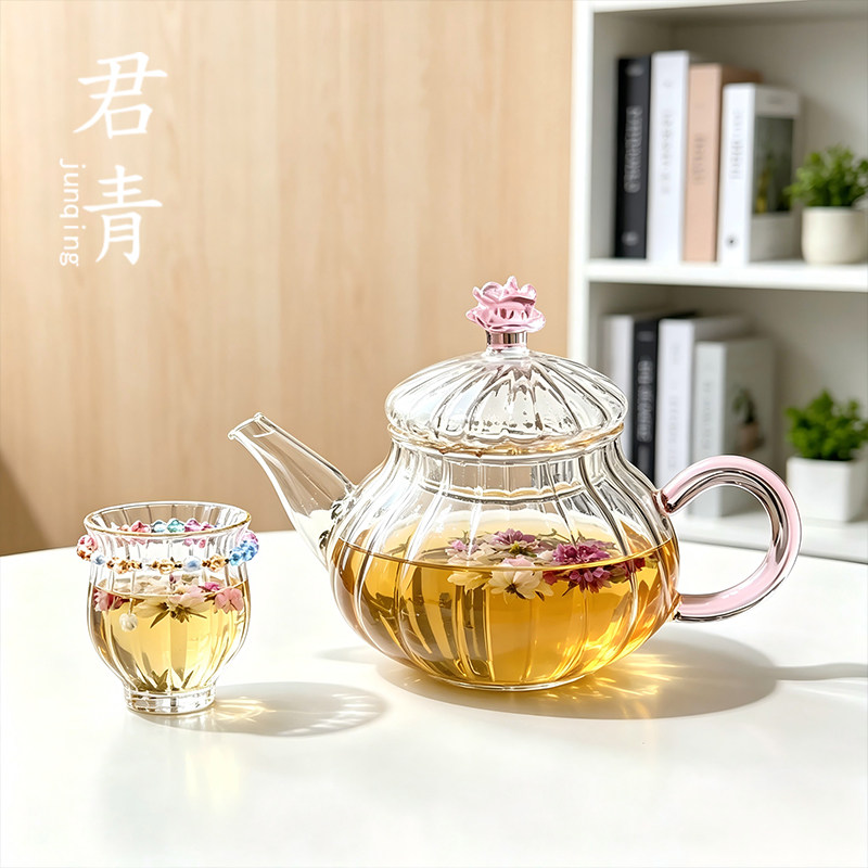一壶一杯冷热泡茶壶泡绿茶花茶壶仿古茶壶高硼硅透明玻璃茶具茶壶