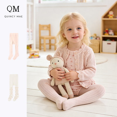 Quincy Mae女童可爱印花连裤袜儿童针织打底袜宝宝秋冬保暖长筒袜