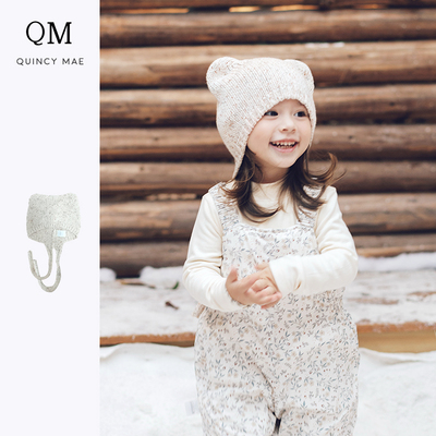 Quincy Mae毛线针织男女宝同款均码乖乖熊系带毛线帽保暖百搭