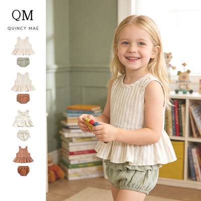 女童纯棉透气公主裙背心裙短裤套