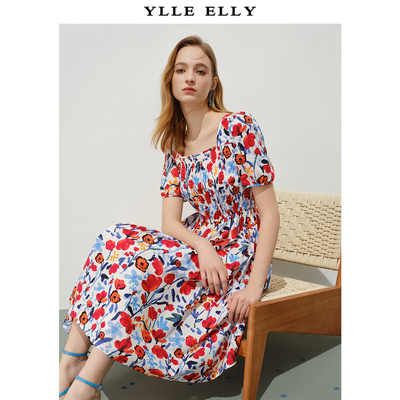 【廖廖粉丝专享】YLLE ELLY法式庄园连衣裙春季新款全棉方领