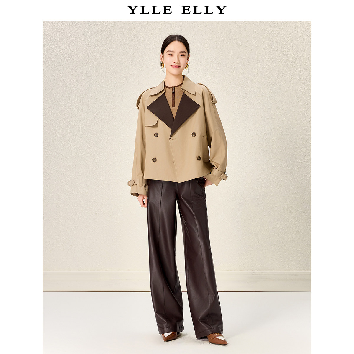 【贝贝&粉丝专享】YLLE ELLY气质风衣2025秋季新款时尚撞色翻