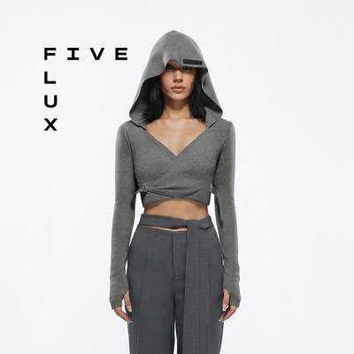 FIVEFLUX套头连帽V领针织衫上衣