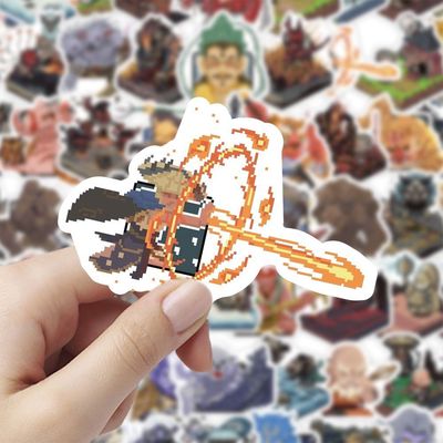 140像素风黑神话悟空游戏场景贴纸二次元动漫人物手账diy桌面贴画