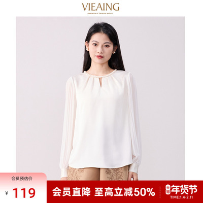 VIEA.ING薇迎圆领长袖衬衫衬衣