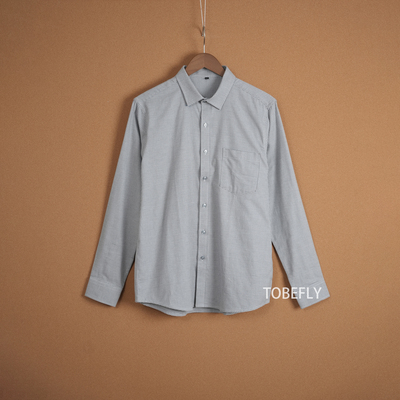 100棉复古高级灰格翻领衬衫