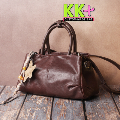 头层植鞣牛皮波士顿手提包