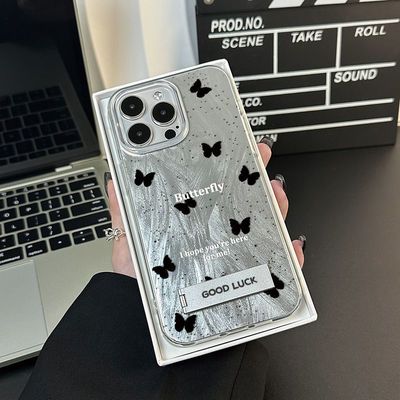 小众iPhone16E墨点蝴蝶苹果12羽纱13ProMax荣耀300手机壳带支架硬红米NOTE14适用小米15ULTRA高颜值OPPOreno9