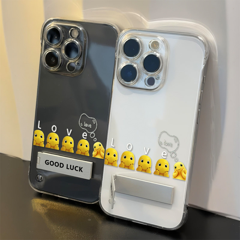 iPhone13带支架红米TURBO5可爱love奶龙17透明无边框华为NOVA16手机壳硬苹果15卡通一加ACE6适用14ProMax超薄