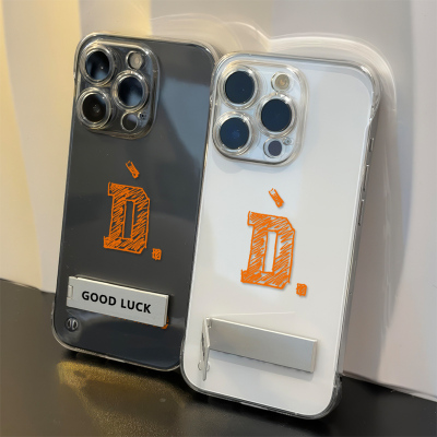 王鹤棣橙D字母14Promax无边框苹果12华为NOVA13简约透明iPhone16e手机壳带支架超薄硬15高级感适用VIVOs20pro