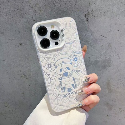 手机壳硬14适用12彩银红米k80招财进宝财神iPhone13华为15ProMax新款苹果16plus高级感VIVOs20pro创意iQOOz9x