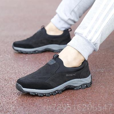 高档秋闲季防水透气爸老爸鞋中老年健步鞋蹬防滑软底运动休一脚男