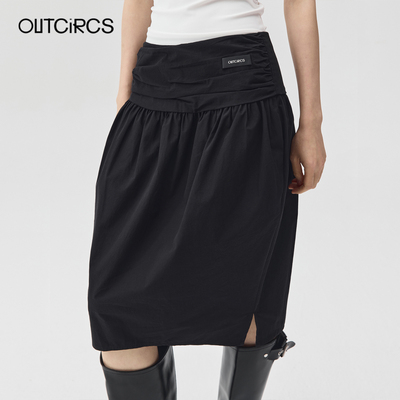 OUTCiRCS夏季新款堆褶过膝半裙
