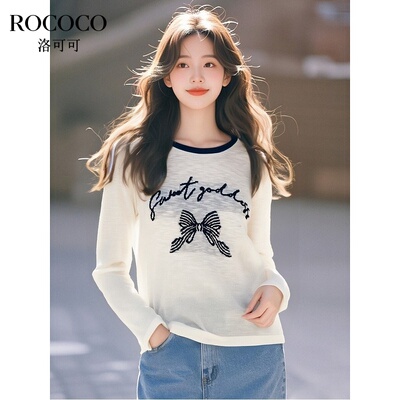 ROCOCO/洛可可撞色字母刺绣上衣2025春季新款独特流行圆领针织衫