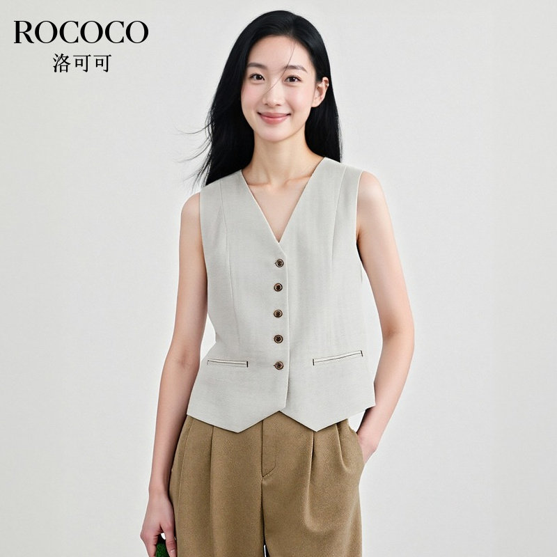 ROCOCO/洛可可莱赛尔V领西装马甲外套2025夏季新款高级纯色上衣女