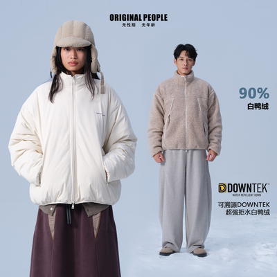 两面穿摇粒绒情侣宽松羽绒服