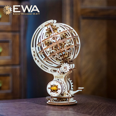 EWA动力地球仪拼图模型3d立体木质可动拼装手工成人diy玩具礼物