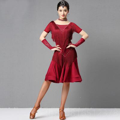 高档妹姿彩拉丁舞演出人服业黑池专比赛服装女成2表024新款流苏连