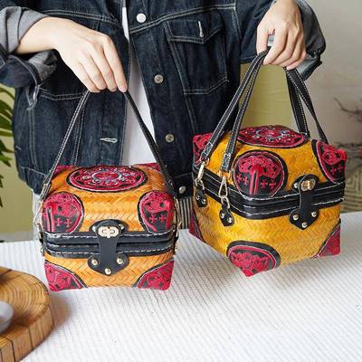 竹制品新款藏式竹篮林卡洛玛收纳筐糌粑干粮方形盒手工编织