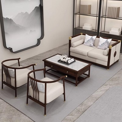 新中式售楼处部洽谈沙发组合酒店大堂会所茶楼接待会客休息区卡座