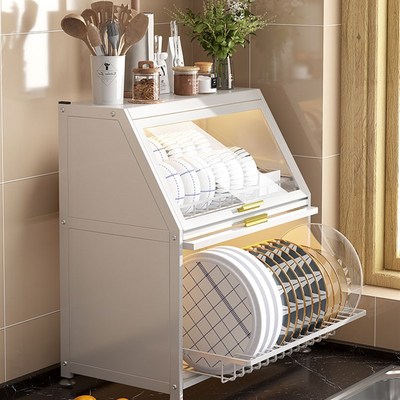 带门防尘碗碟收纳柜沥水碗盘储物柜子调味品台面厨房多功能置物架