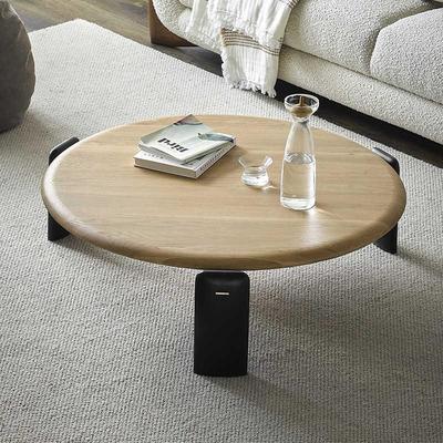 纯原木实木侘寂风实木圆茶几意式简约自然风设计师款进口橡木圆几