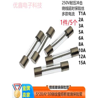 5*20/6X30mm 绕线慢熔断音响玻璃保险丝管 T1AL/2A/3A/5A-10A250V