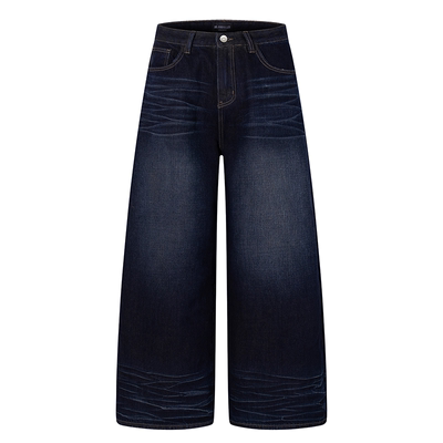 美式复古水洗男直筒阔腿牛仔裤