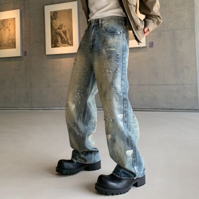 巴黎风美式复古满天星牛仔裤