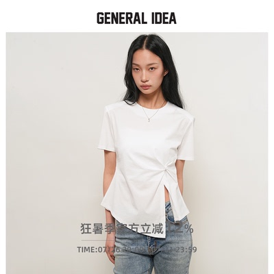 GENERAL IDEA BY BUMSUK 韩国正品 垫肩扭结设计圆领T恤短袖上衣