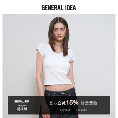 GENERAL IDEA BY BUMSUK 韩国正品 休闲V领短款露脐显瘦短袖T恤女