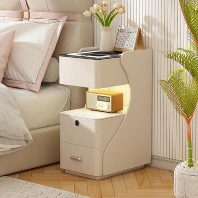 北欧日式无线充电床头柜40x40x50cm高奶油风多功能床边小柜子创意