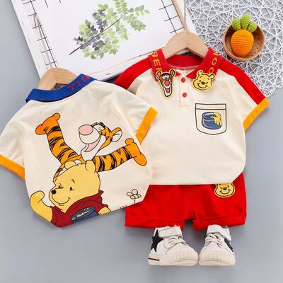2021 Toddler Kids Short Sleeve Polo T-shirts + Shorts 2pcs C