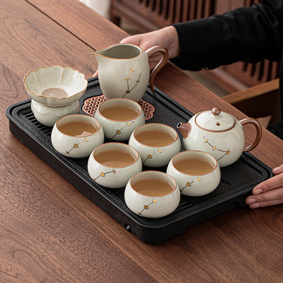 汝窑茶具套装家用锯钉高档陶瓷功夫西施茶壶茶杯整套办公室盖碗