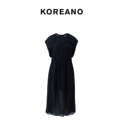 【KOREANO】夏季藏蓝色宽松抽绳褶皱长款连衣裙  LW43989(JUN)B