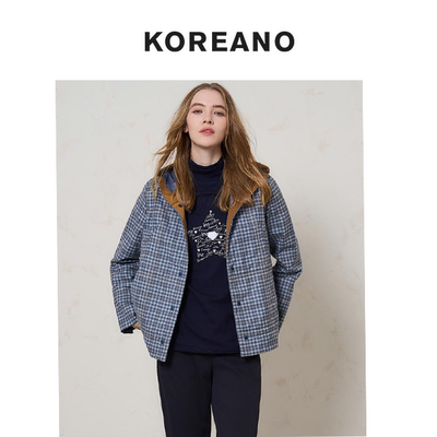 【KOREANO】冬季蓝灰格短外套  【H】 SY7086(UN)
