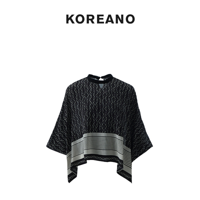 【KOREANO】夏季浅杏仁圈黑色印花桑蚕丝衬衫  CI45010(JUN)