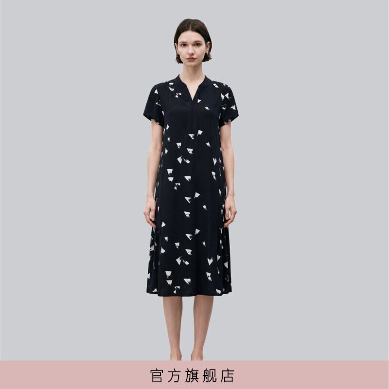 【KOREANO】新款夏季女舒适陨石黑水墨花型连衣裙26R4-LI6894(UN)