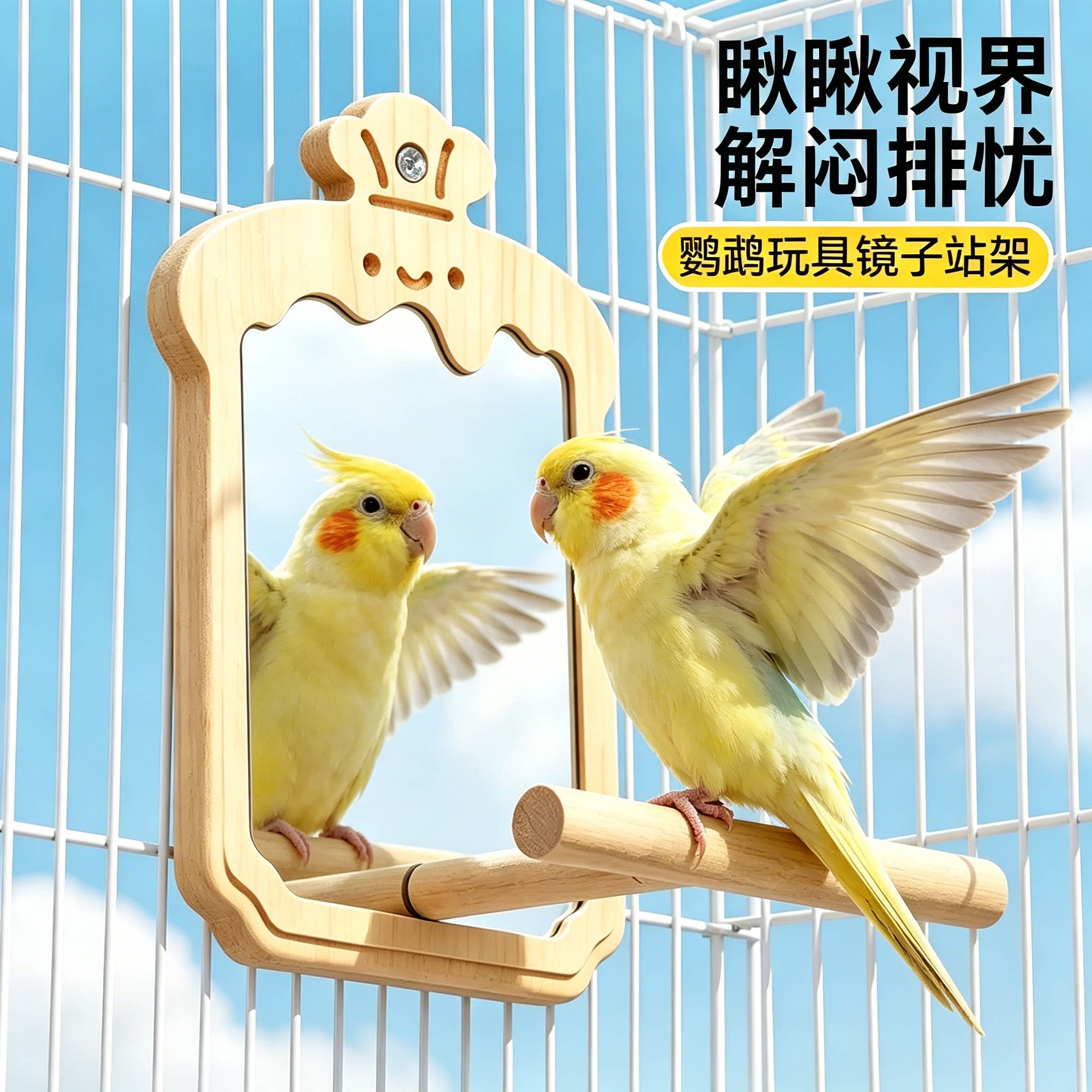 鹦鹉镜子站架造景玩具玄凤牡丹虎皮站杆站棒站棍鸟笼用品