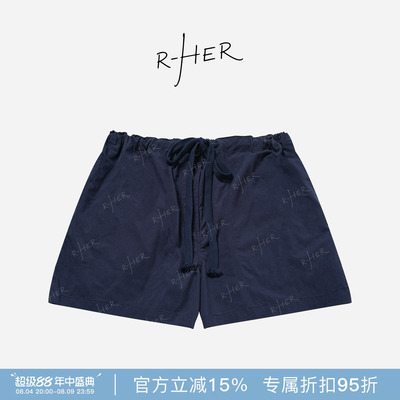 RHER STUDIO“深海谧色”夏季新款高腰显瘦宽松复古做旧短裤K6015