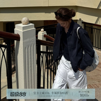 R-HER“格纹余味”欧美风拉链纯色时尚休闲水洗翻领梭织夹克W2361