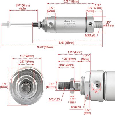 Heschen Pneumatischer Schlanker Luftzylinder, MAL 40-50, PT1