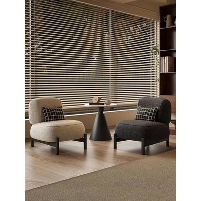 中古奶油风单人沙发椅设计师阳台客厅羊羔绒洽谈接待休闲一桌两椅